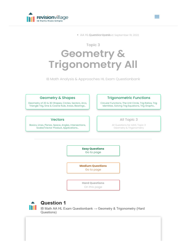 Revision Village Math AA HL - Geometry Trigonometry - Hard Difficulty ...