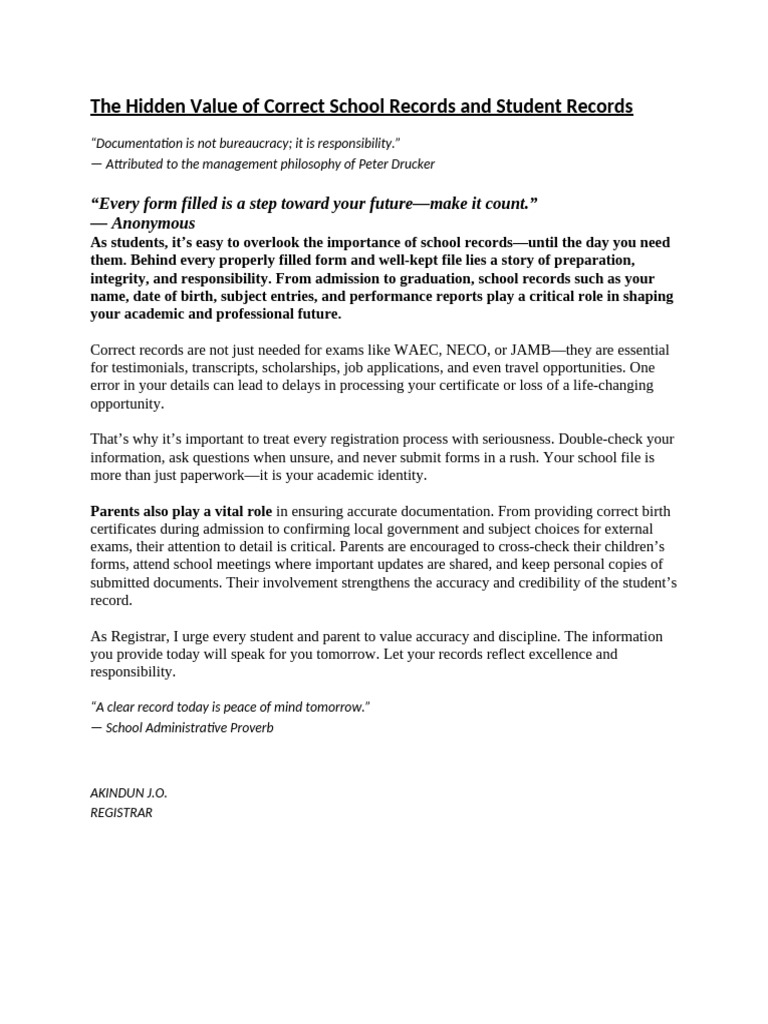 The Hidden Value of Correct School Records and Student Records | PDF