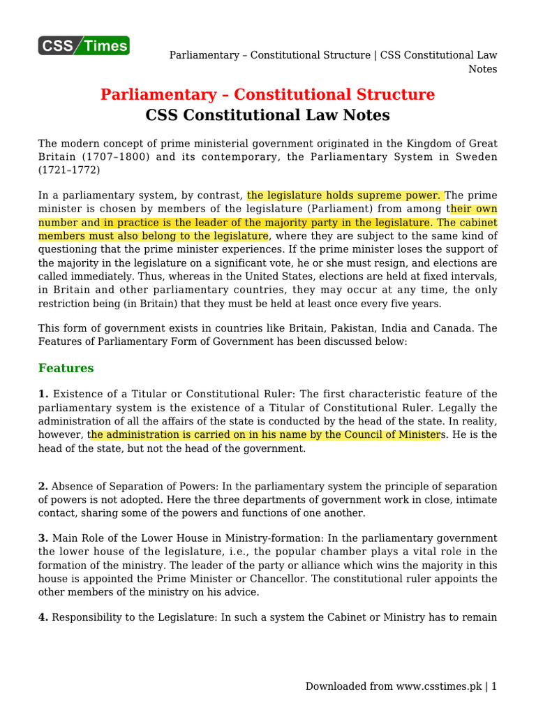 Overview of Parliamentary Government Structure | PDF | Cabinet ...