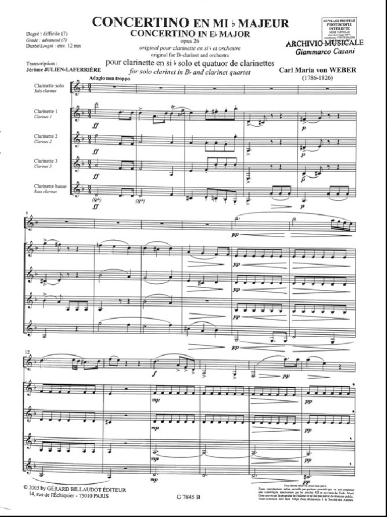 Weber Concertino in Eb Maggiore Op.26 (PARTI COMPLETE) | PDF