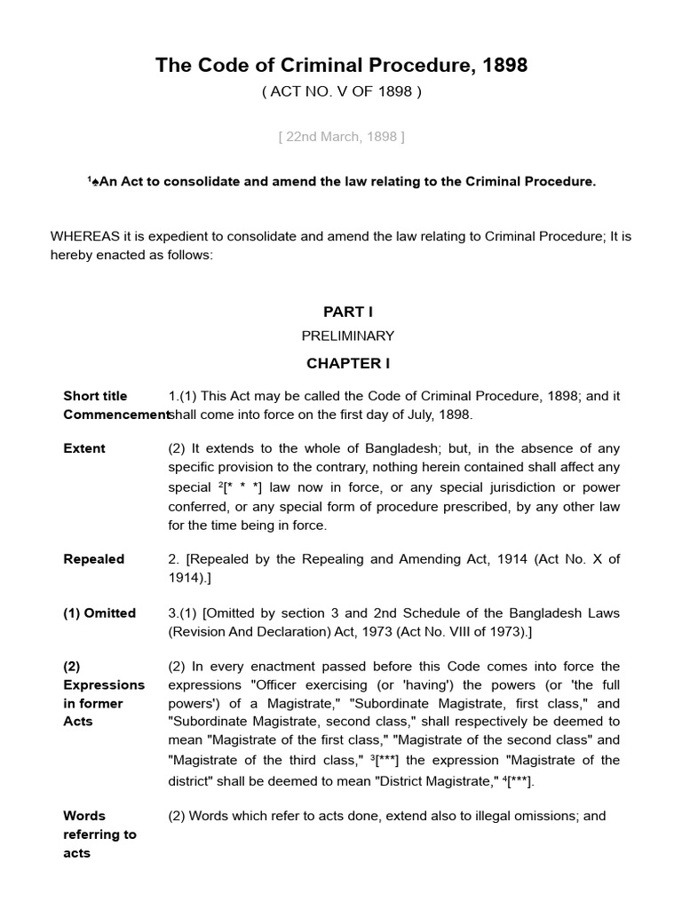 Code of Criminal Procedure 1898 Overview | PDF | Magistrate | Justice ...
