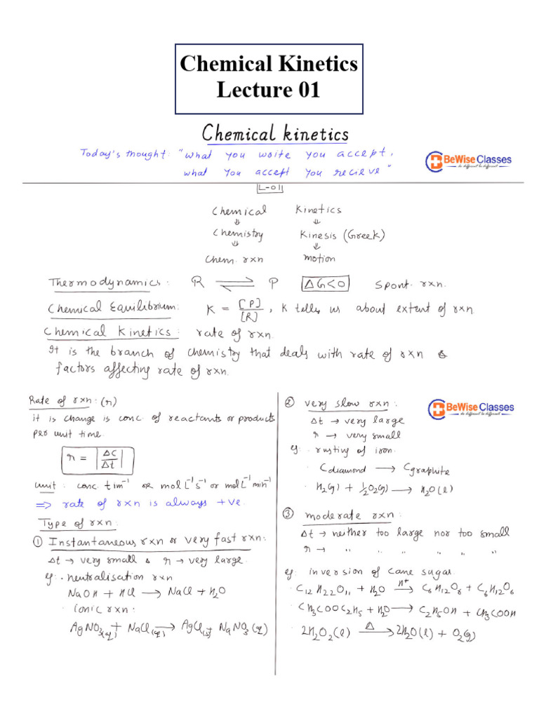 Chemical Kinetics Notes | PDF | Chemistry | Physical Sciences
