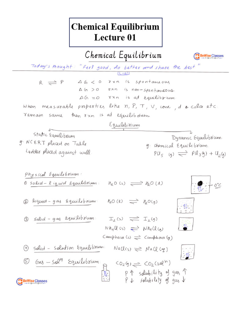 NEET Chemical Equilibrium Notes | PDF | Chemistry | Physical Sciences