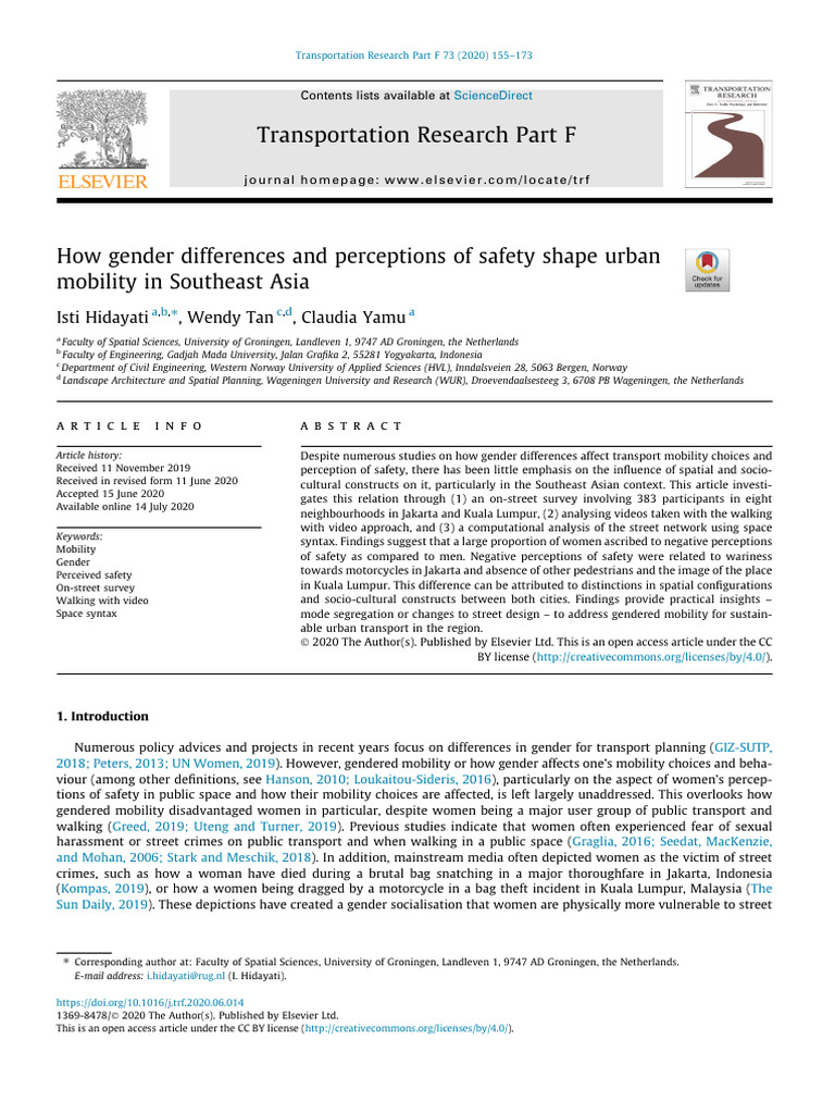2020 - How Gender Differences and Perceptions of Safety Shape Urban ...