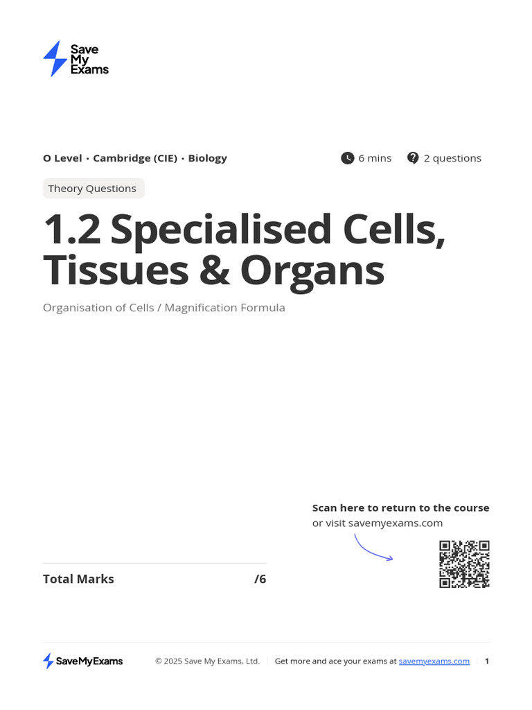 1 2 Specialised Cells Tissues and Organs 2qvygbsf6X4zdk8H | PDF