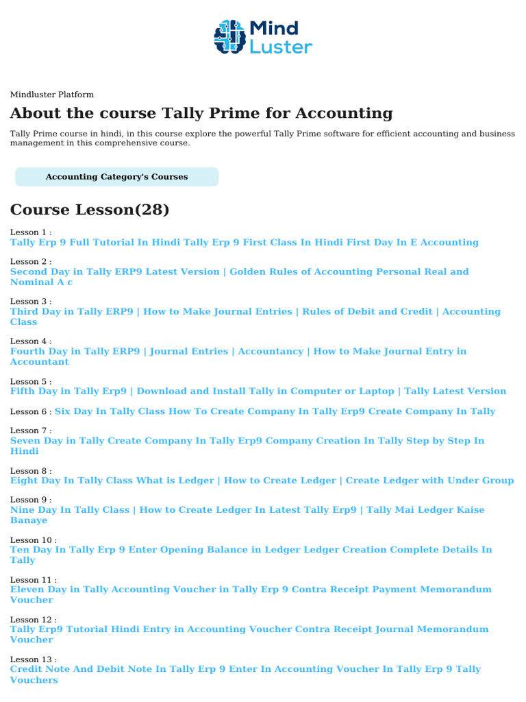 Tally Prime Course in Hindi for Accounting | PDF | Debits And Credits ...
