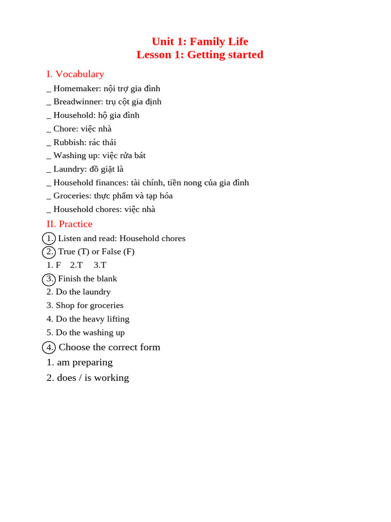 Unit 1 Family Life | PDF