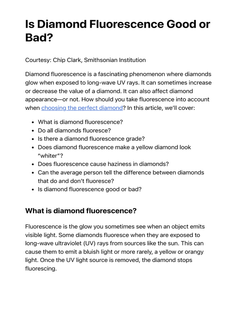 Diamond Fluorescence - Benefits and Drawbacks - GIA 4Cs | PDF | Diamond ...