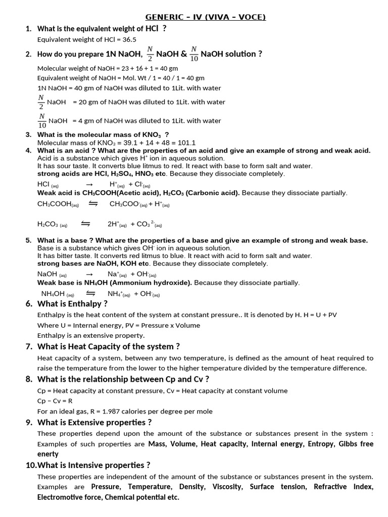 Ge-4 Viva Voce | PDF | Acid | Heat