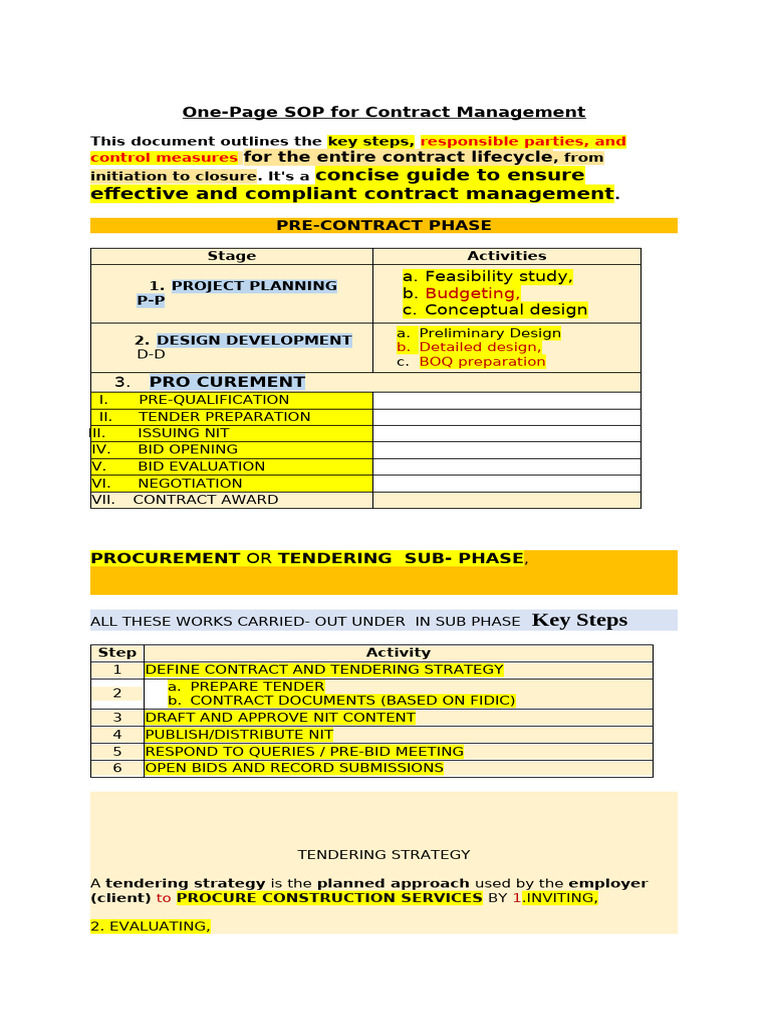 One Page Contract Pre and Post Contract | PDF | Concrete | Employment