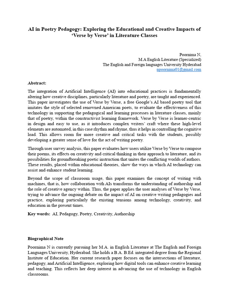 AI in Poetry Education: Enhancing Creativity | PDF | Poetry ...