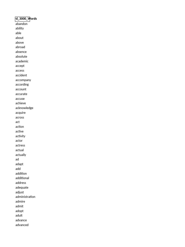 Oxford 3000 Essential Vocabulary List | PDF
