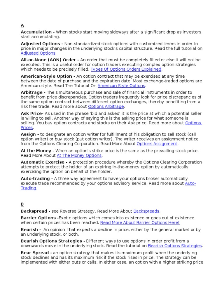 A Comprehensive Glossary of Options Trading Terminology | PDF | Option ...