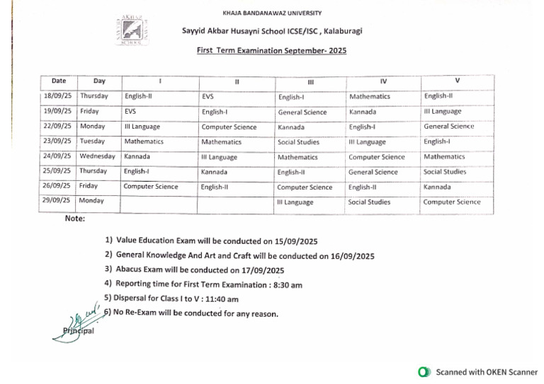 Primary Ist Term Time Table | PDF