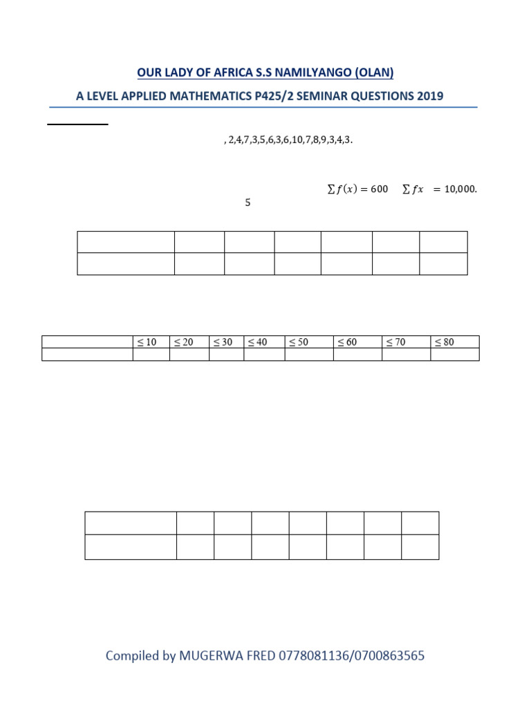 Our Lady of Africa S.S Namilyango Seminar Questions A Level Applied ...