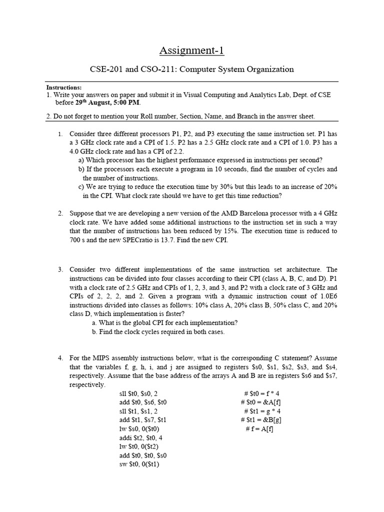 Computer System Organization Assignment | PDF | Central Processing Unit ...