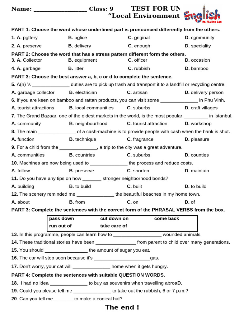 Unit 1 Mini Test 15 Mins 2025 | PDF | Linguistics