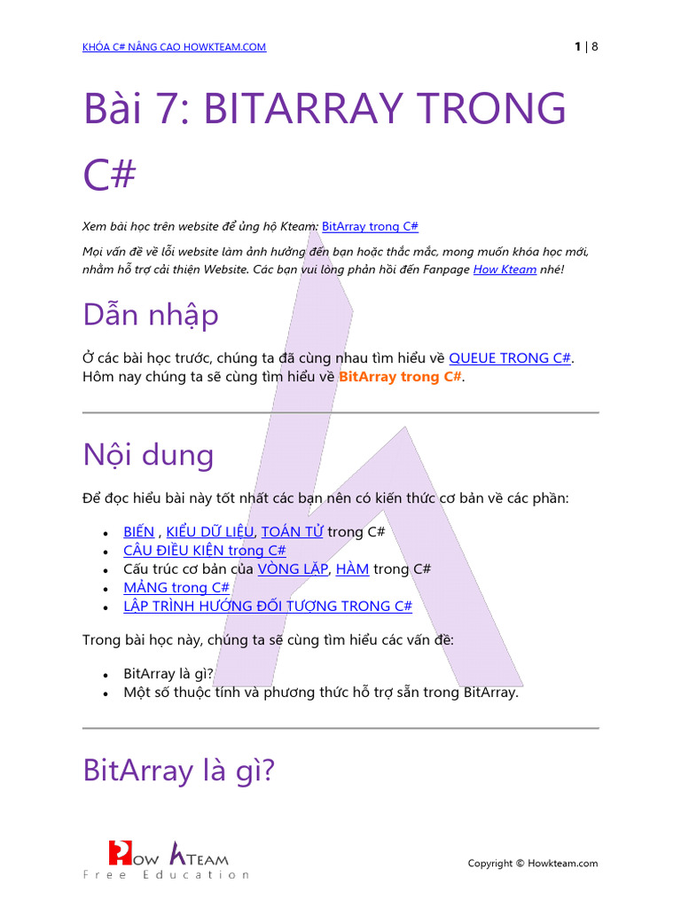 Bài 7 - BitArray Trong C# | PDF