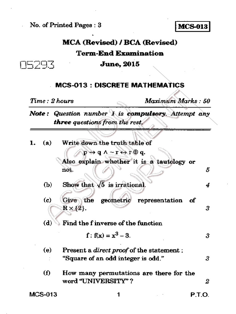 Discrete Mathematics Exam Questions | PDF | Mathematical Proof ...