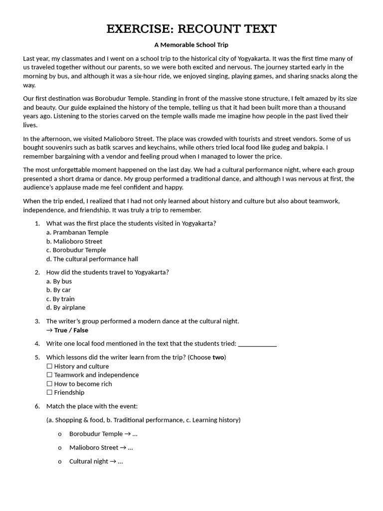 Latihan Recount Text - SMA XII | PDF