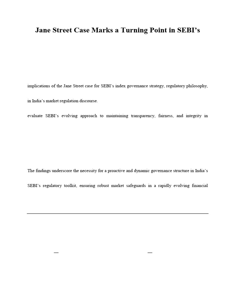 SEBI's Response to Jane Street Case | PDF | Governance | Stock Market Index