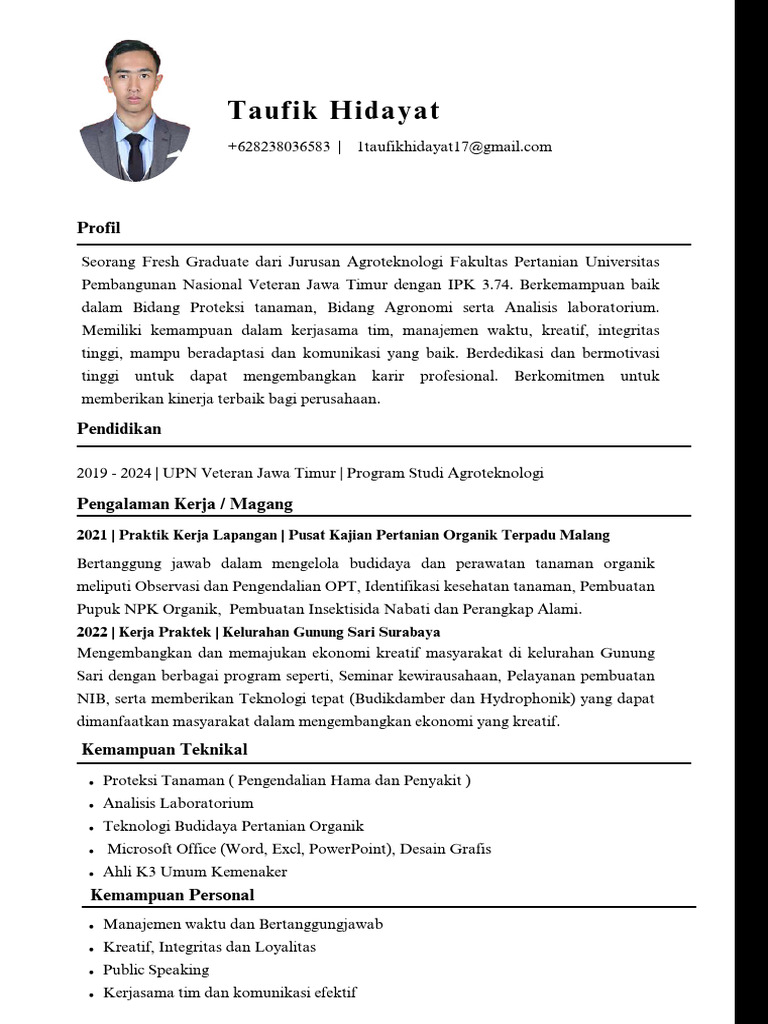 CV Taufik Hidayat | PDF