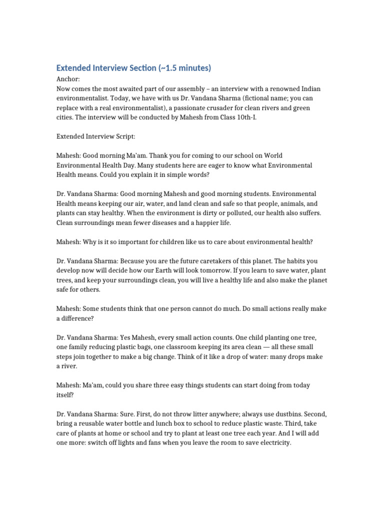 Morning Assembly Extended Interview Section | PDF | Environmentalism ...