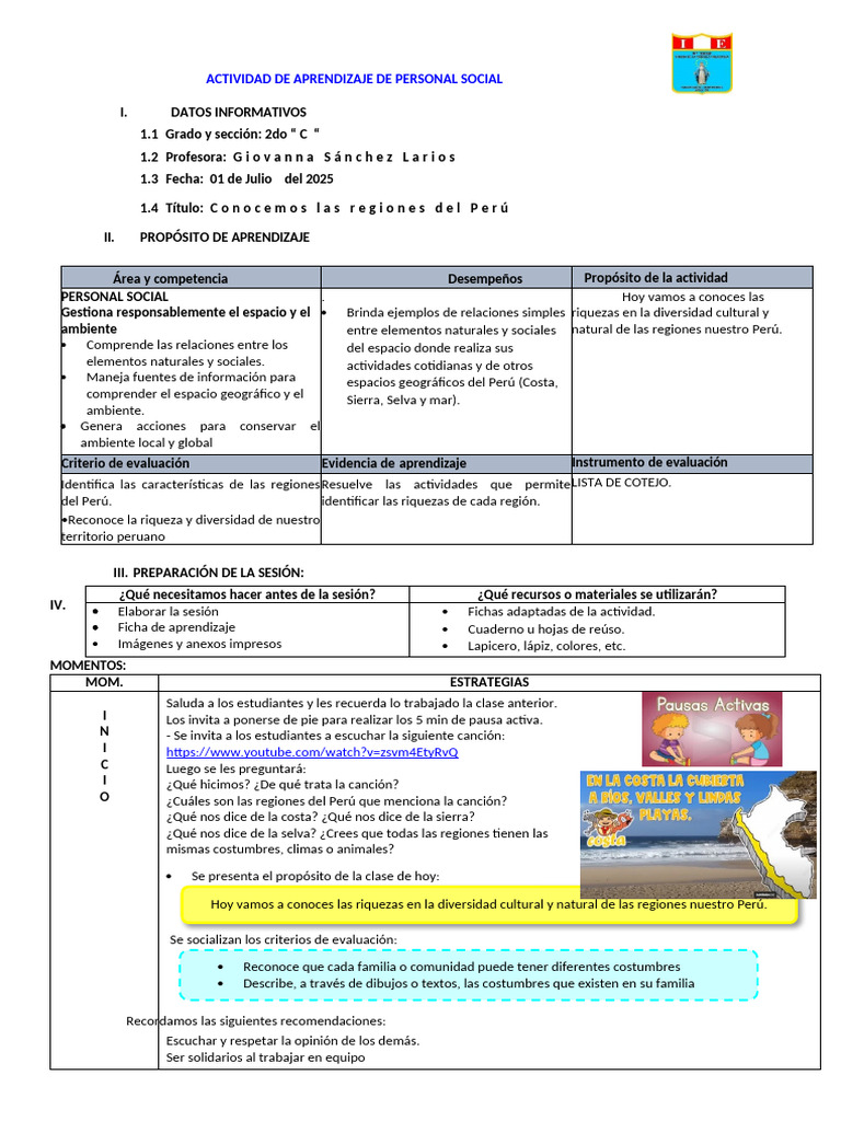 Conociendo las Regiones del Perú | PDF | Perú | Aprendizaje