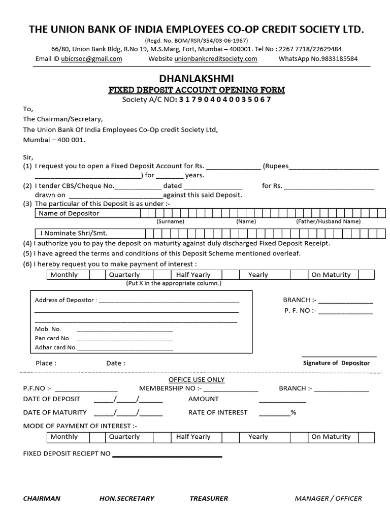 Fixed Deposit Opening Format | PDF | Payments | Money