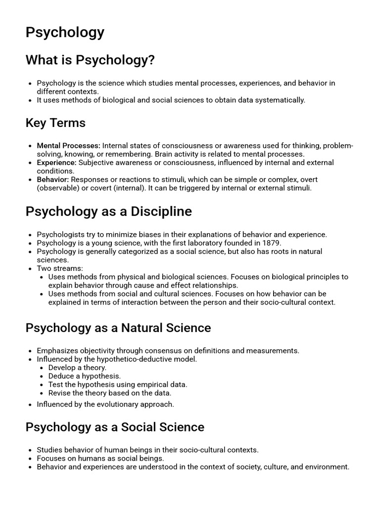 Overview of Psychology and Its Branches | PDF | Psychology | Mind