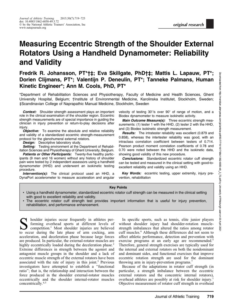 Eccentric Strength Testing of Shoulder Rotators | PDF | Standard ...