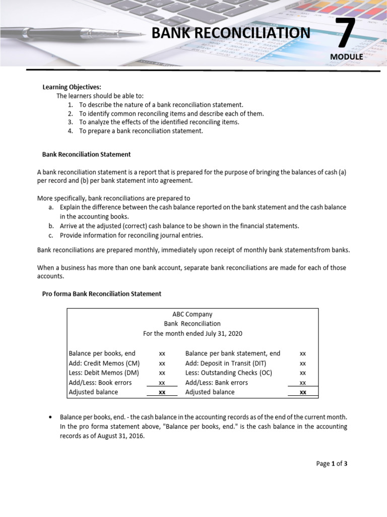 Module 7 - Bank Reconciliation | PDF | Banks | Deposit Account