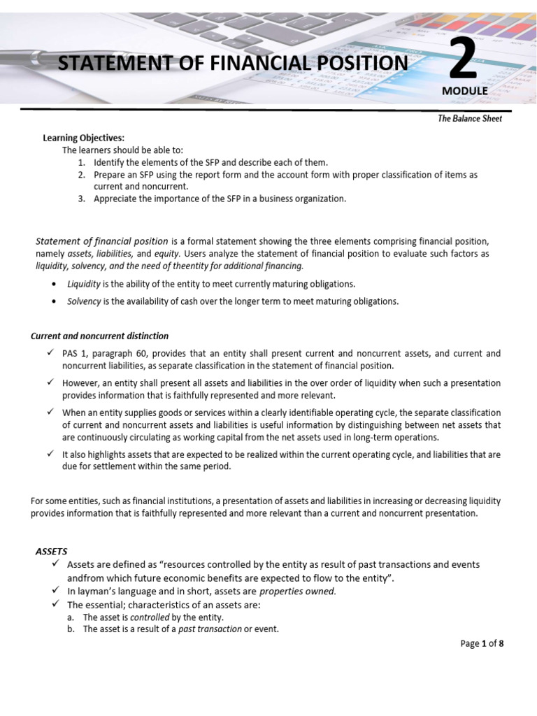 Module 2 - Statement of Financial Position | PDF | Balance Sheet ...