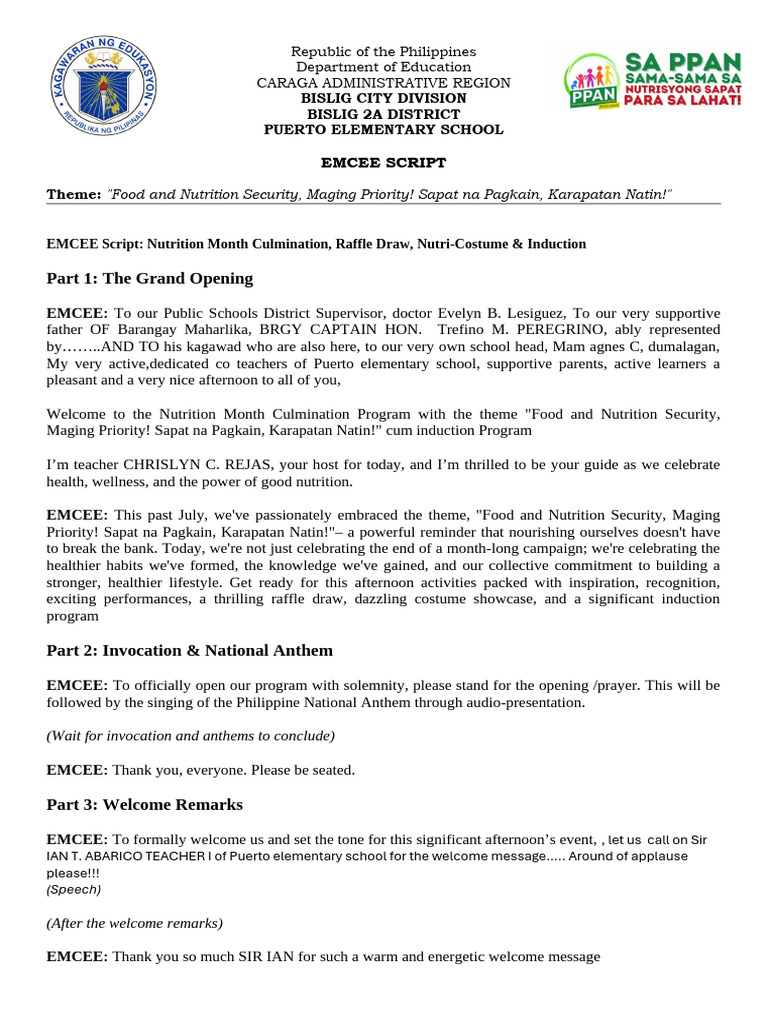 Nutrition Month Program Script | PDF