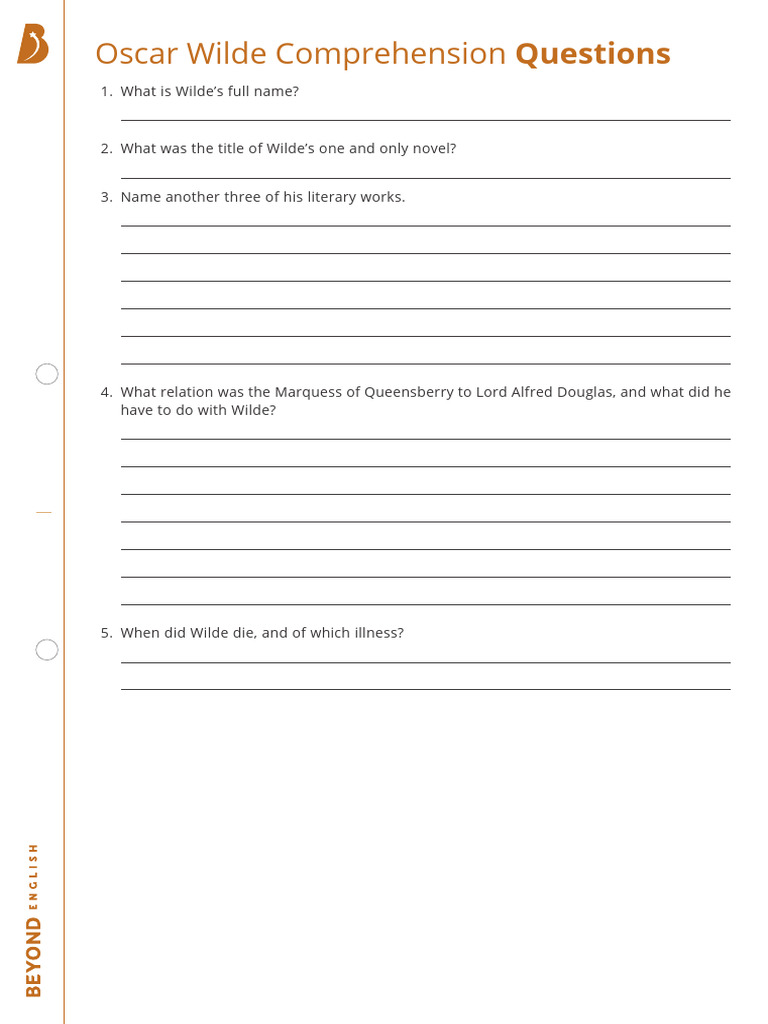 Biography of Oscar Wilde Comprehension Questions LA | PDF