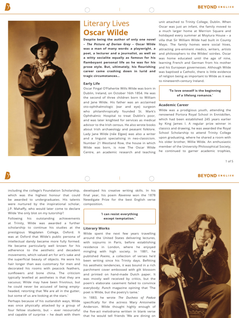 Biography of Oscar Wilde Reading Comprehension | PDF | Oscar Wilde