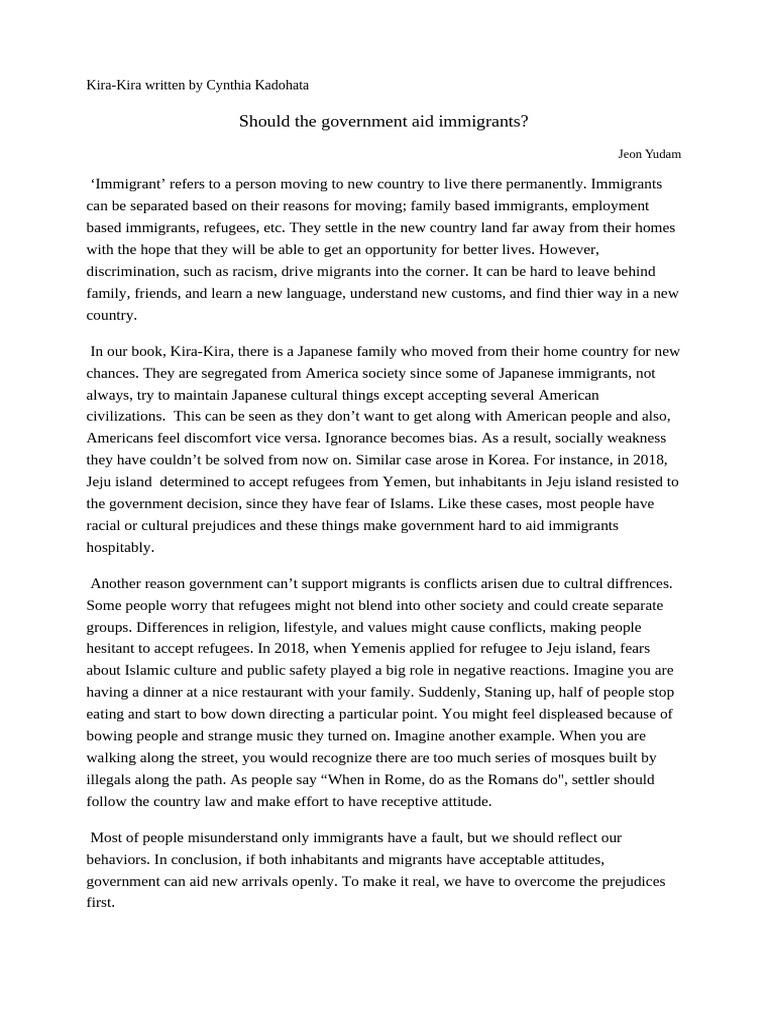 Should Government Aid Immigrants | PDF | Immigration | Refugee