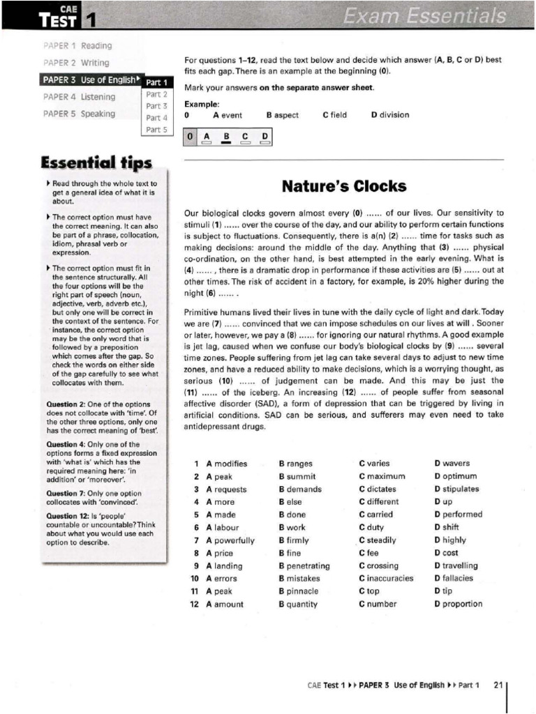 Cae Exam Essentials Test 1 Uoe Pdf