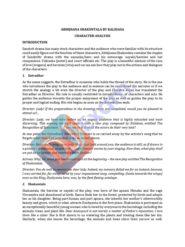 Abhijnana Shakuntala by Kalidasa Charater Analysis | PDF