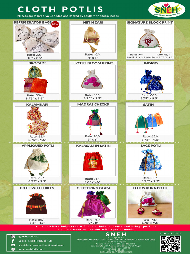 Cloth Potli Bags - 2025 - From SNEH | PDF