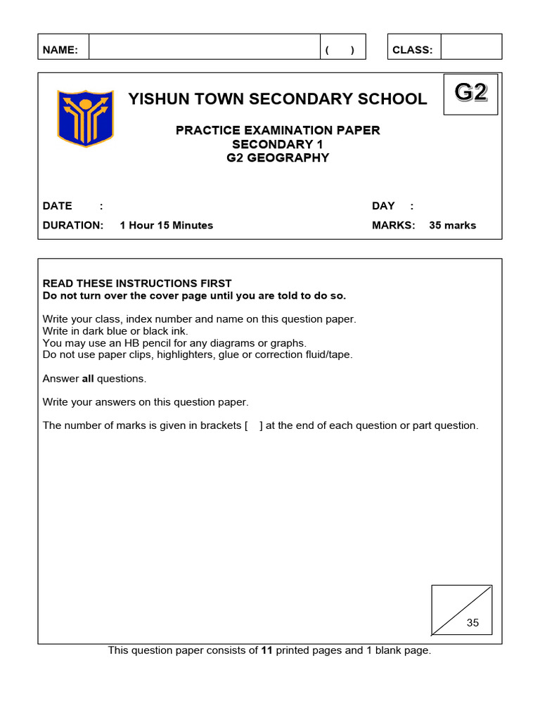 YTSS Sec 1 G2 Geog 2024 Practice Exam Paper | PDF | Natural Environment ...