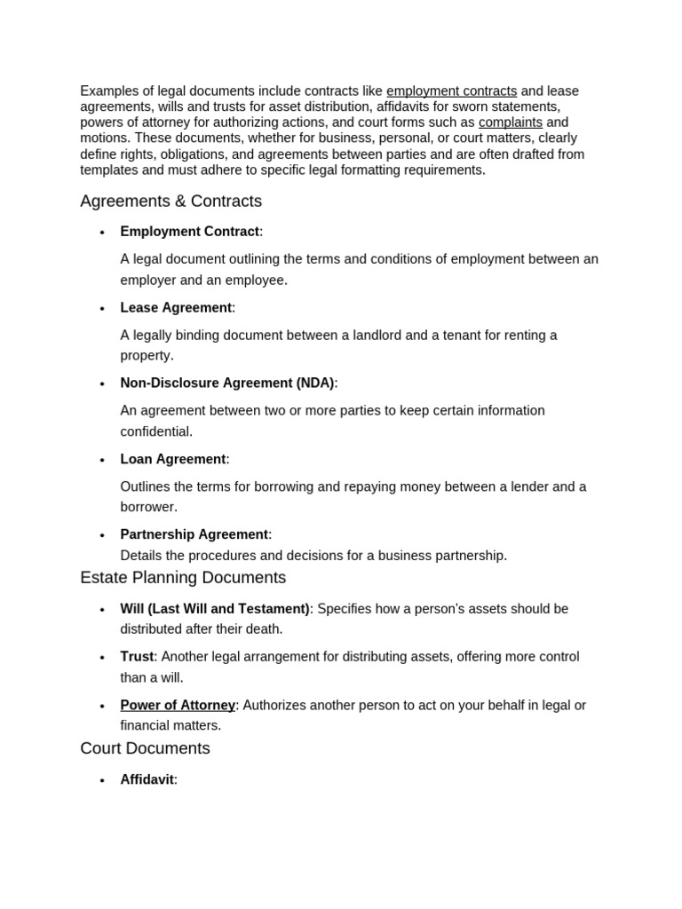 Examples of Legal Documents and Types | PDF