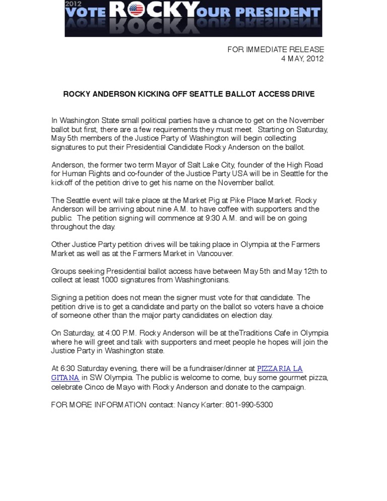 Rocky Anderson's Seattle Ballot Drive | PDF | Politics | Social Science