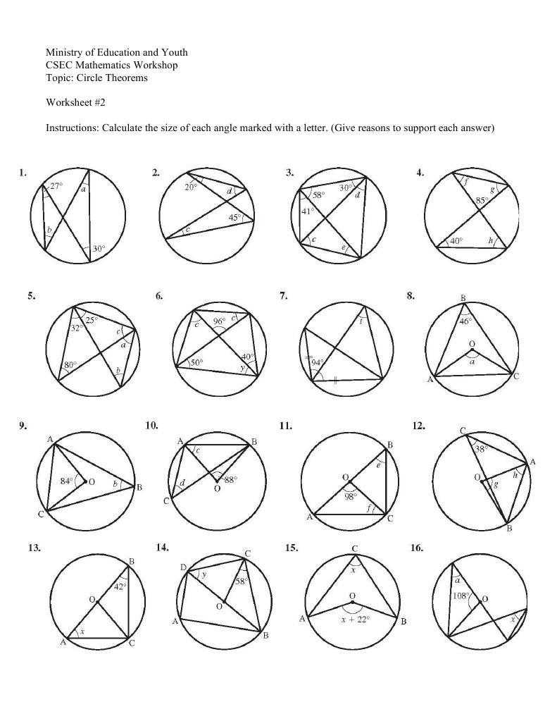 Circle Theorems Worksheet #2 | PDF