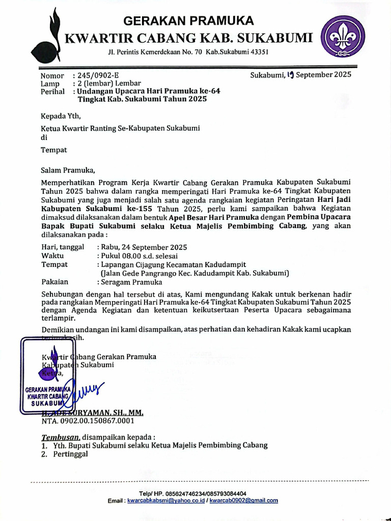 Surat Undangan HUT Pramuka Ke Kwarran | PDF