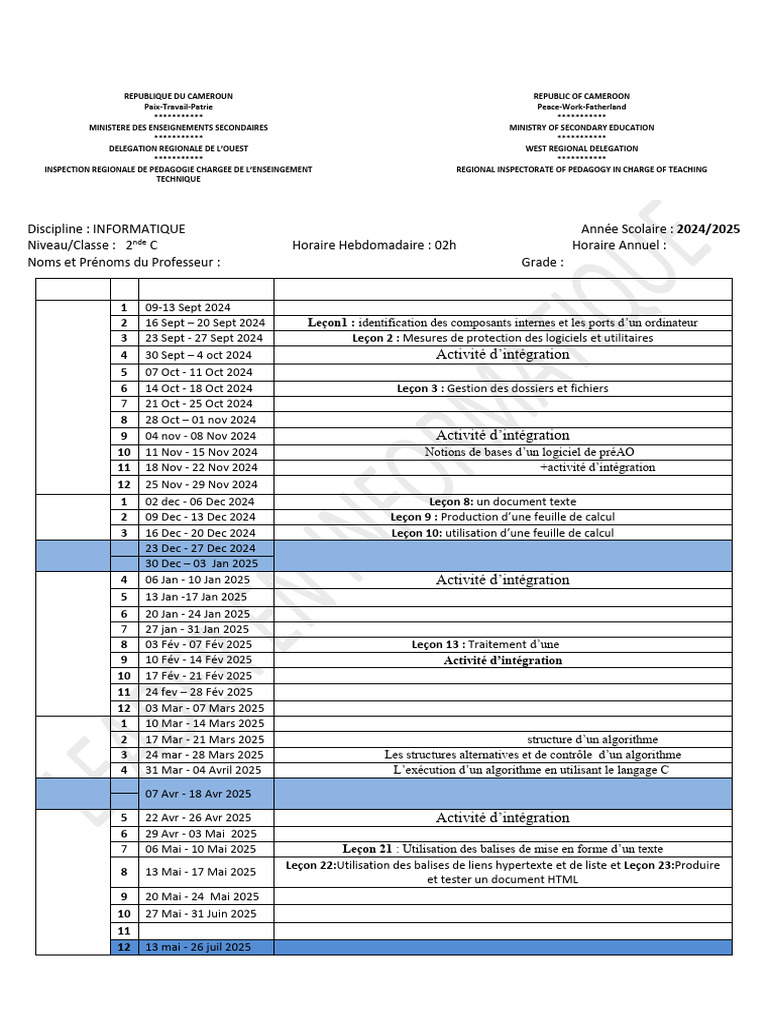 Fiche de progression en informatique 2024 | PDF | Informatique ...