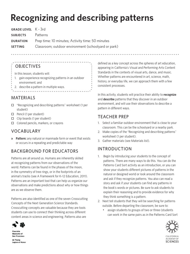 Recognizing and Describing Patterns | PDF | Science | Pattern