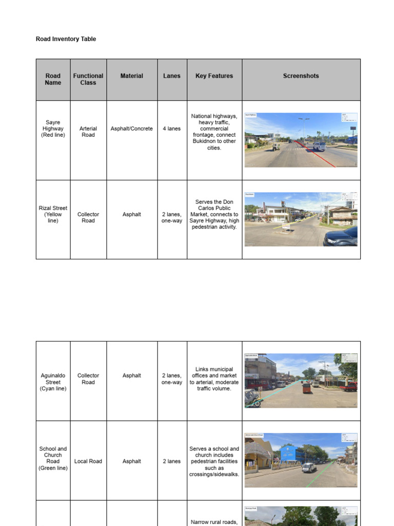 Don Carlos Road Inventory Overview | PDF | Road | Pedestrian