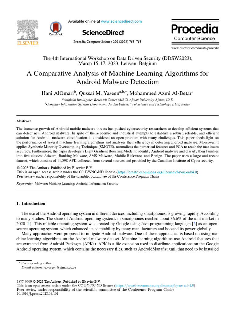A Comparative Analysis of Machine Learning Algorithms For Android ...