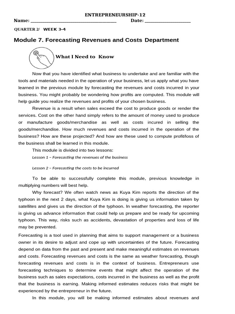 Entrepreneurship 12 Module q2 WK 3 4 | PDF | Cost Of Goods Sold | Expense
